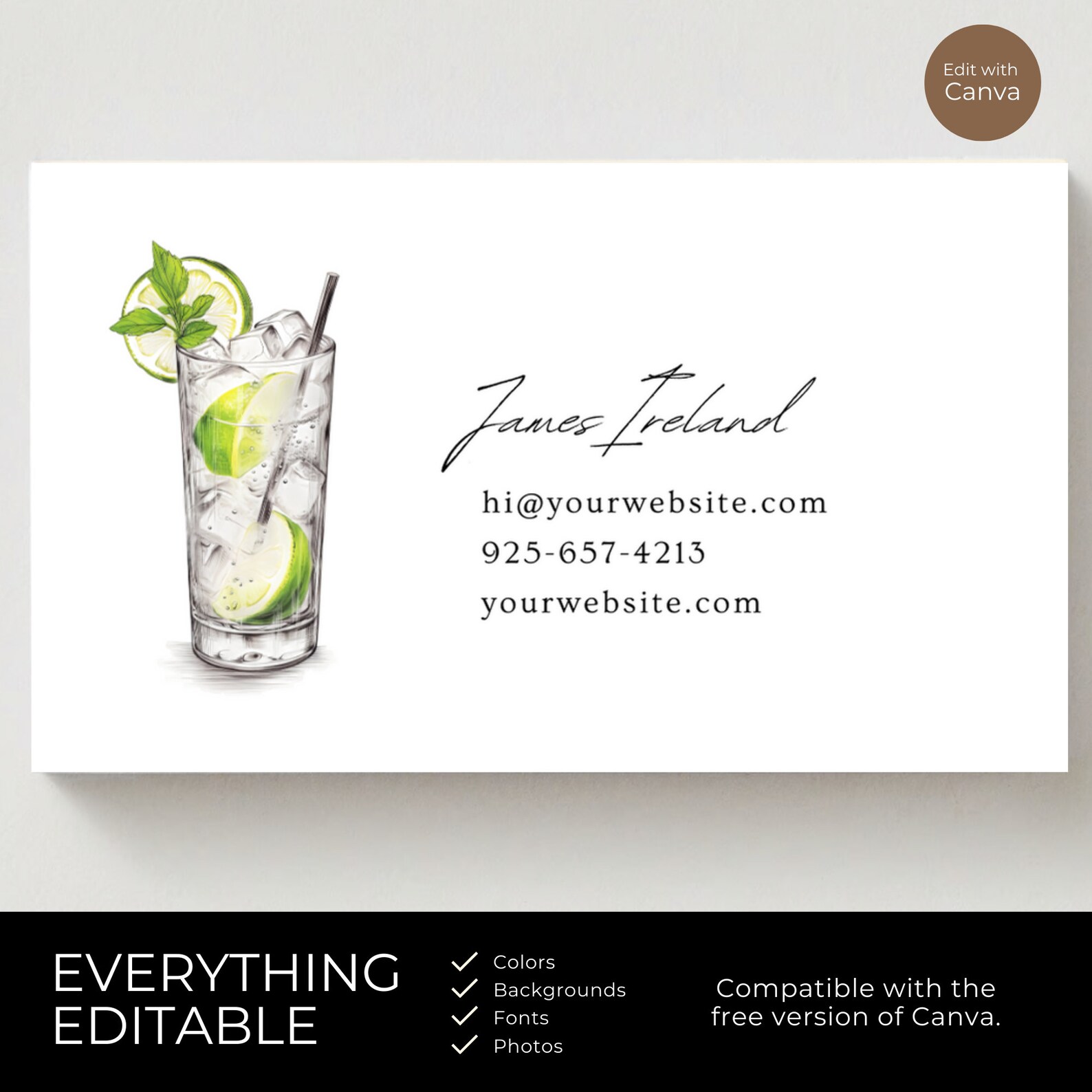 Mobile Bartender Business Card 8.5x5cm, Business Cards Template for a ...