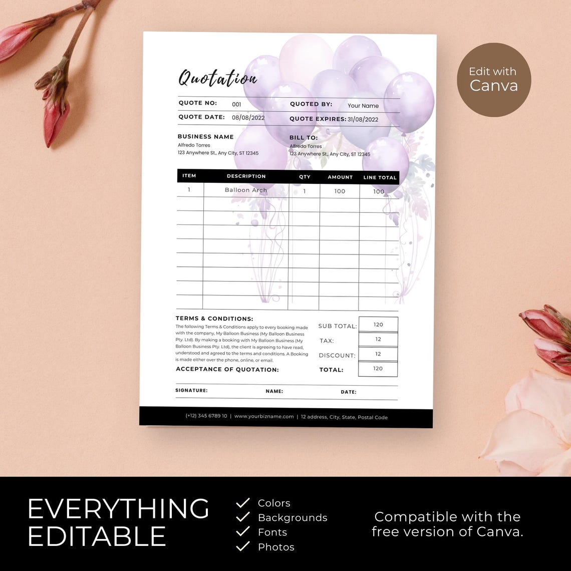 Balloon Artist Invoice Template, Decoration Receipt, Balloon Business ...