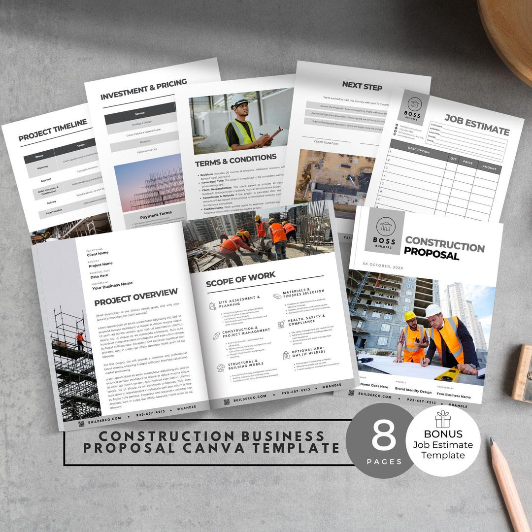 Construction Business Proposal Template, Job Estimate Editable Canva ...