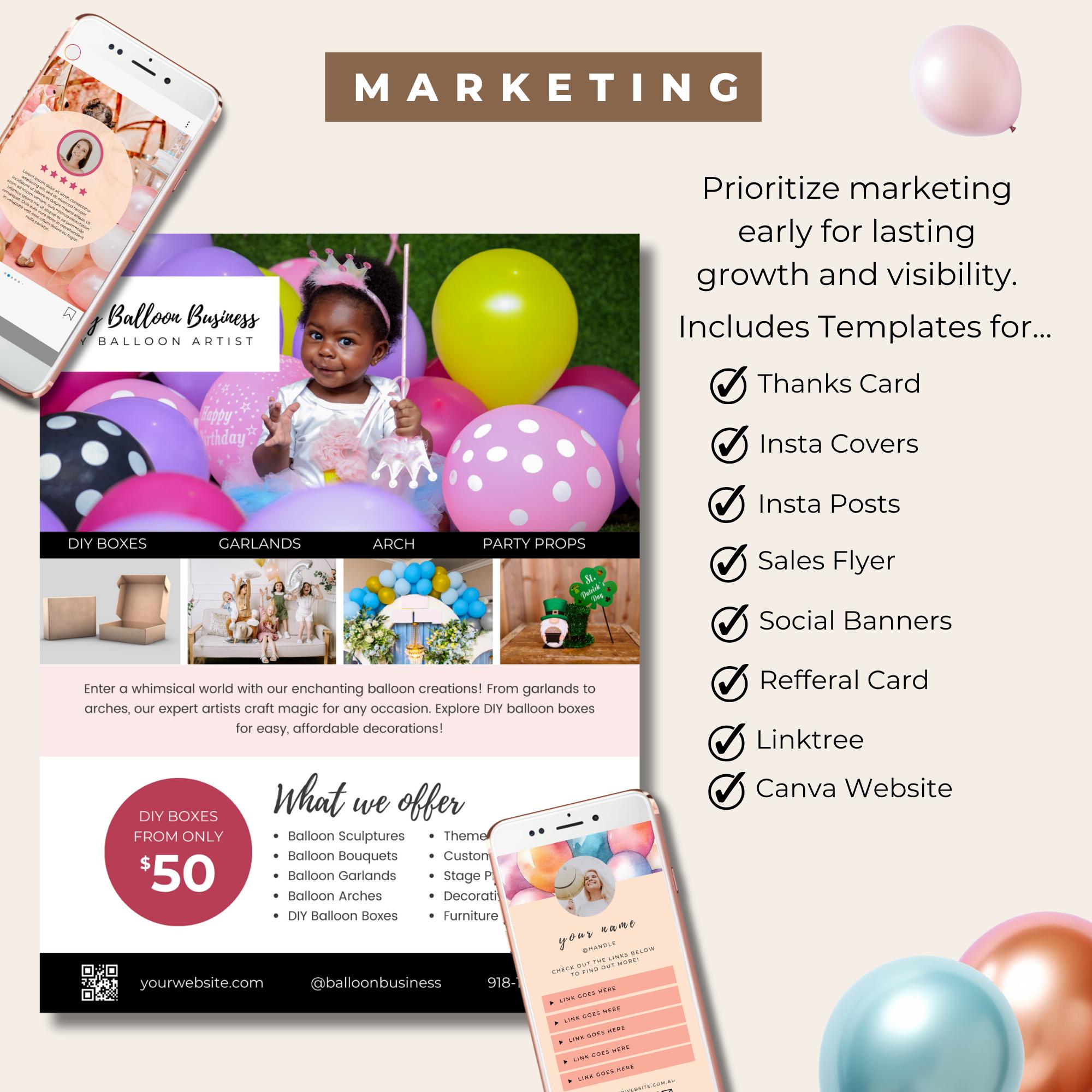 Balloon Artist Starter Kit, Balloon Business Bundle, Editable Canva ...