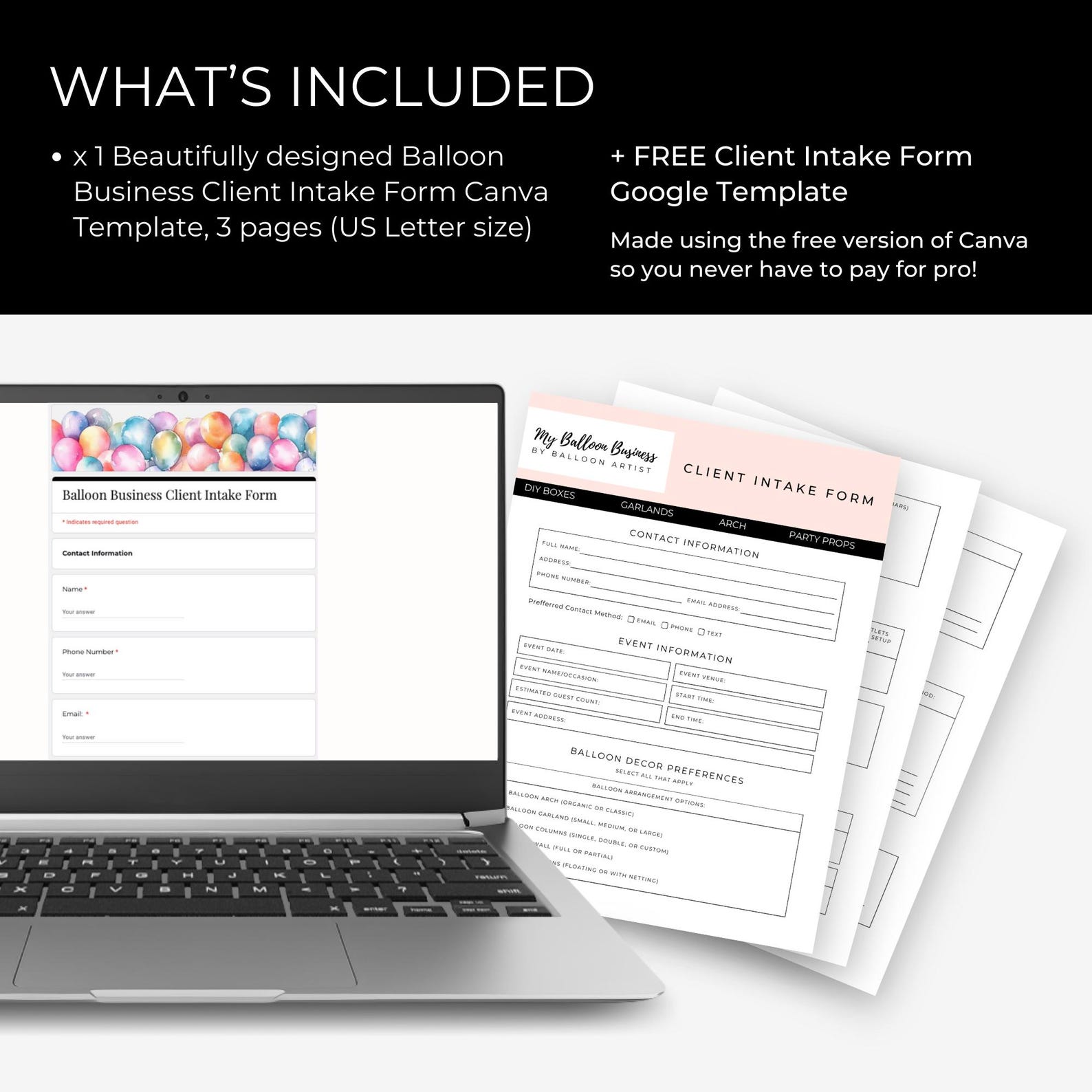 Balloon Business Client Intake Form, Event Information Canva Template ...