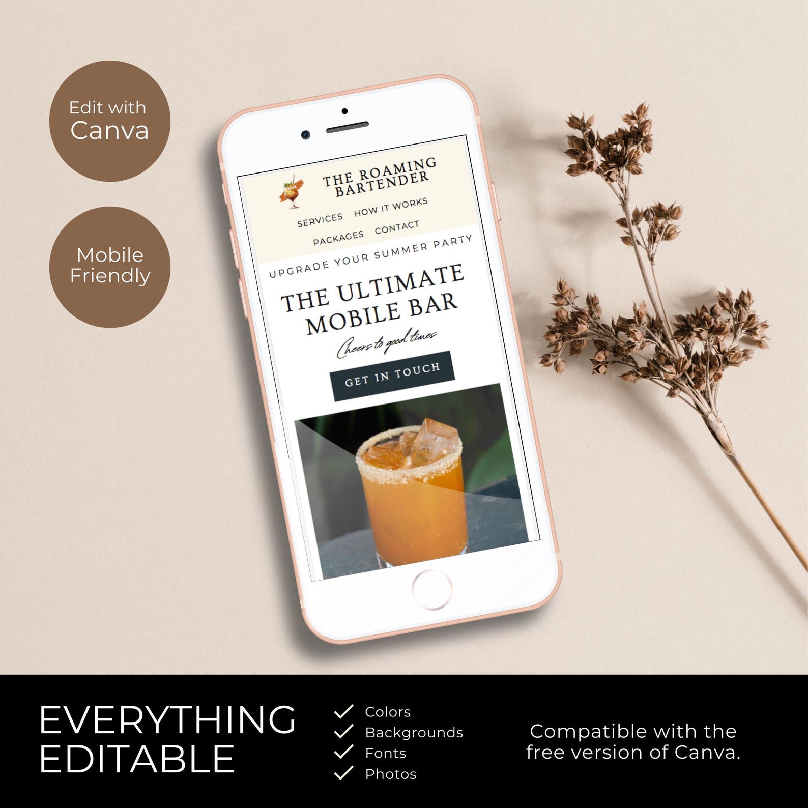 Mobile Bar Canva Website, Mobile Bartending Landing Page, DIY Sales ...