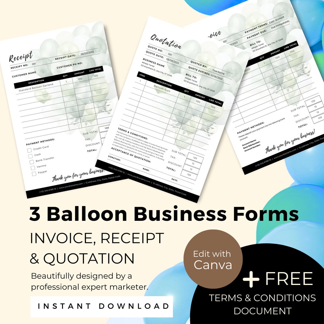 Balloon Business Invoice Template, Balloon Business Supplies, Balloon ...