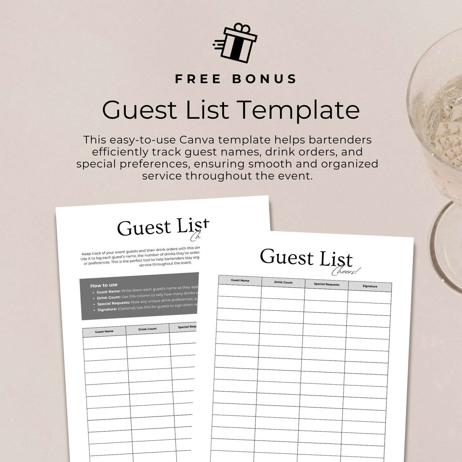 Mobile Bar Drink Ticket Canva Template, Wedding Drinks Token Voucher ...