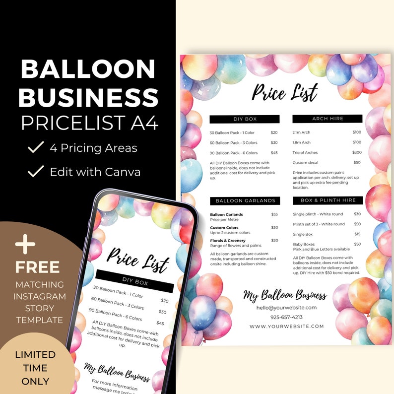 Balloon Garland Price Menu A4, Balloon Business Pricelist, Event Decor ...