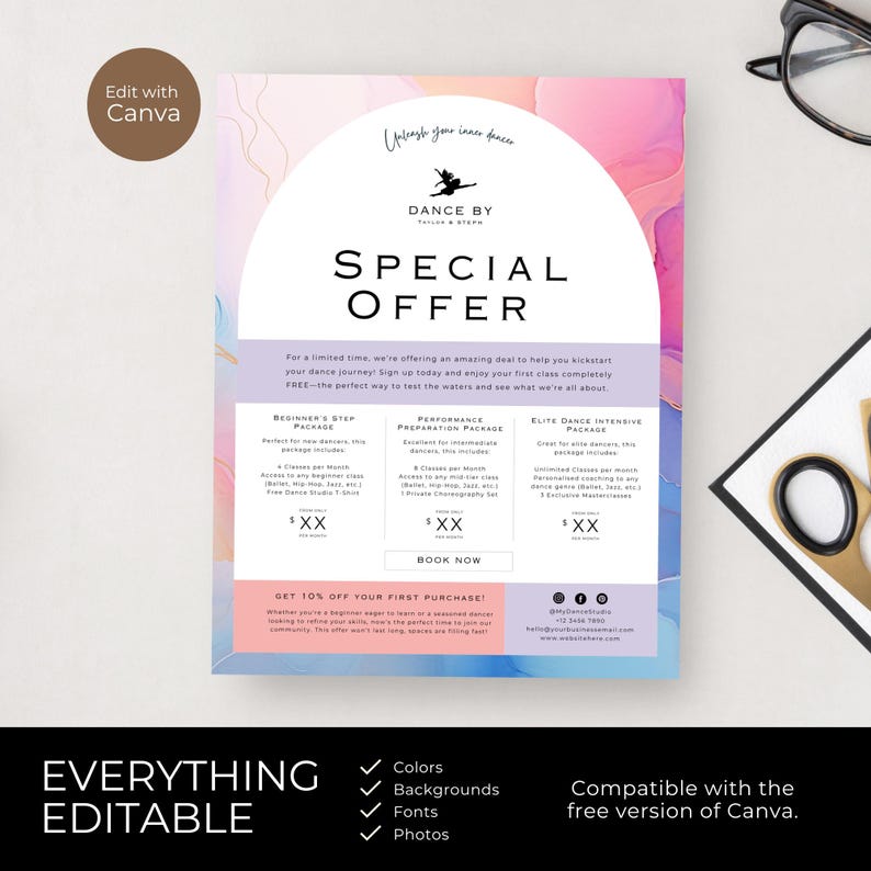 Dance Studio Flyer Template Canva, Kids Dance Classes Business Packages ...