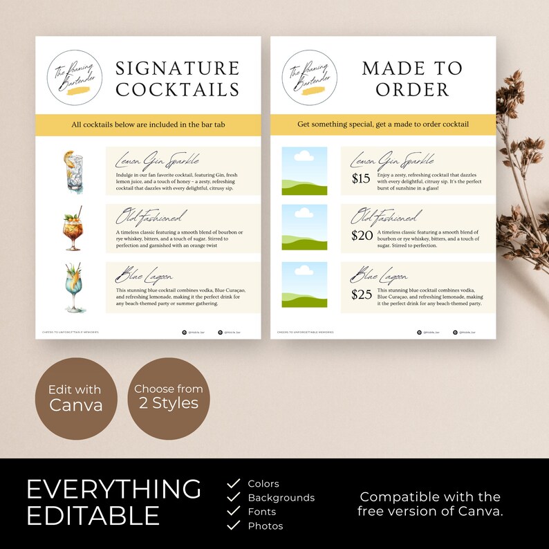 Mobile Bar Service Drinks Menu, Scan to Pay Canva Template US Letter ...