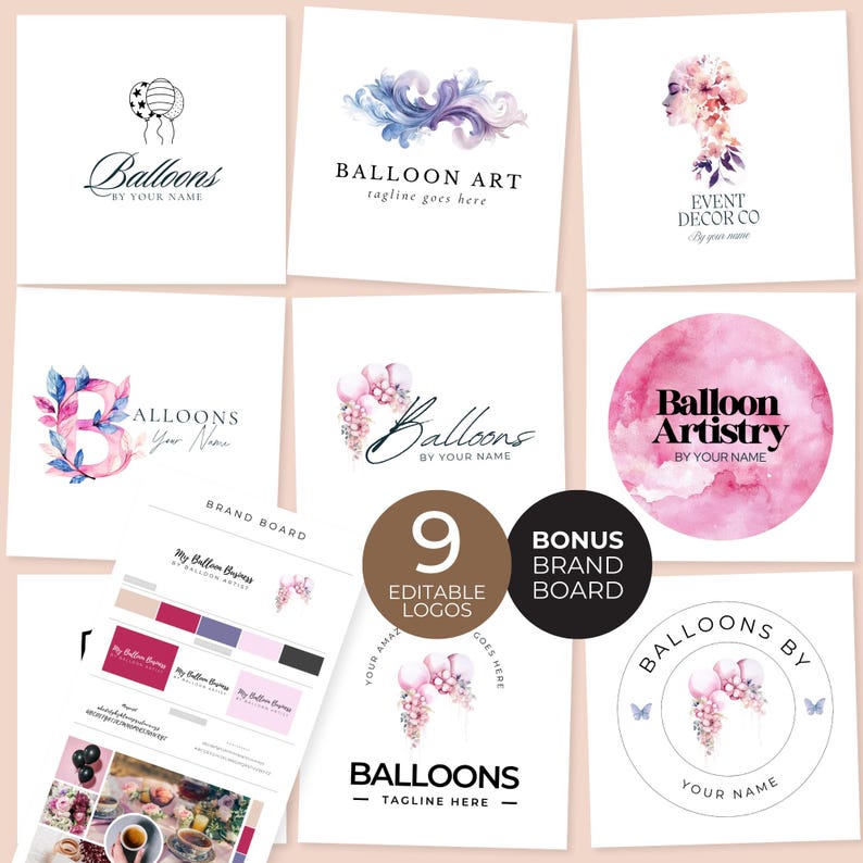 Balloon Artist Business Logo Canva Templates, Decorator Brand Board ...