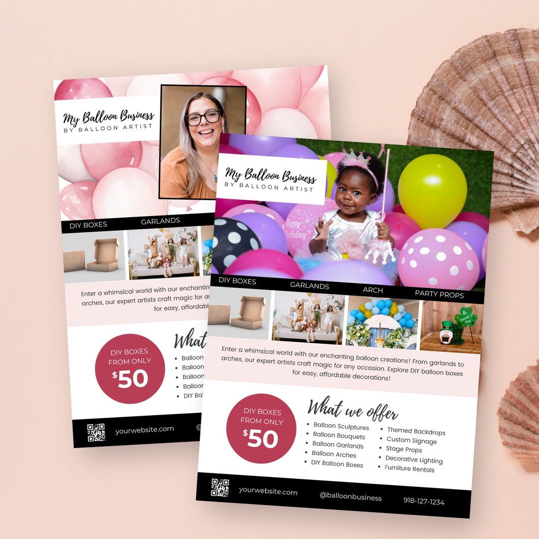 Balloon Artist Flyer US Letter, Pink Brand Palette, Balloon Arch ...