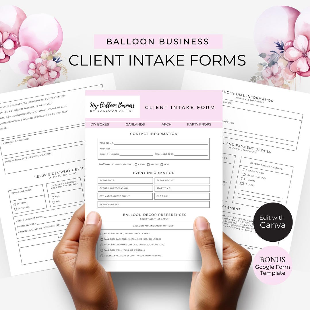 Balloon Business Client Intake Form, Event Information Canva Template ...
