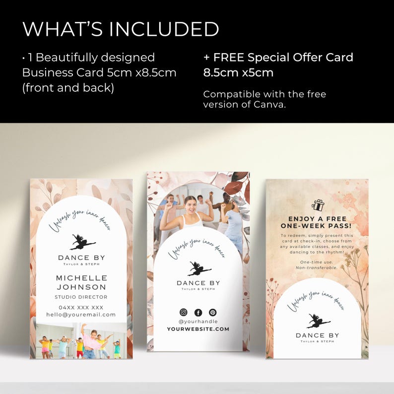 Dance Studio Business Card Template, Kids Dance Class Contact Card ...