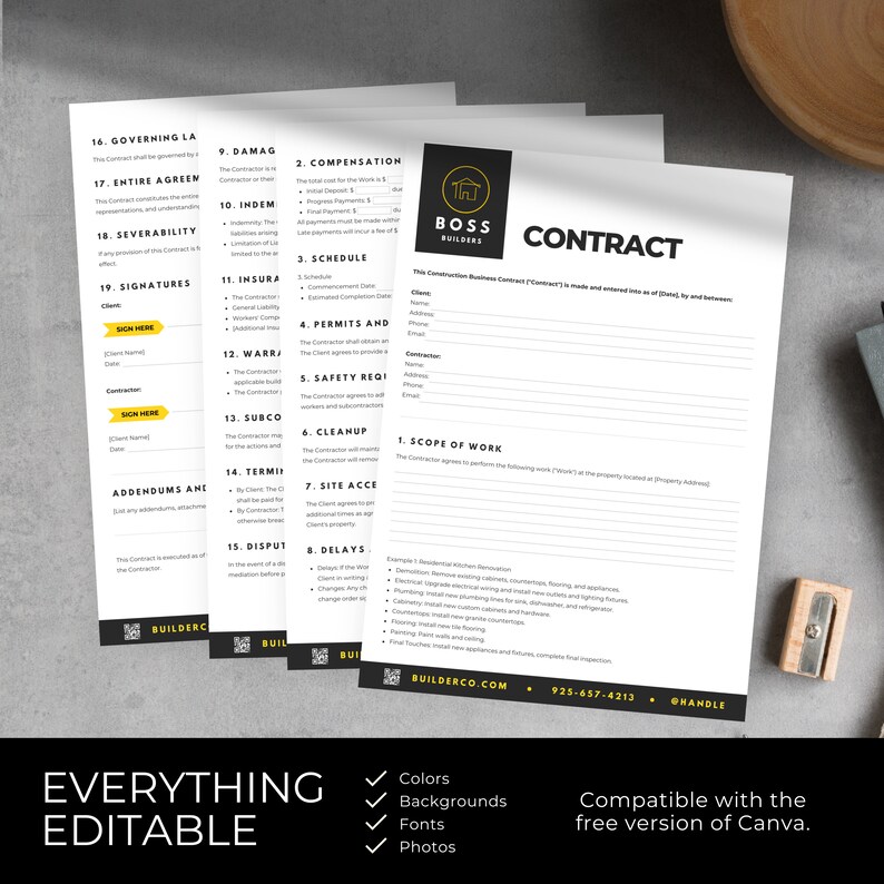 Construction Contract Template Editable, Small Business Contract Google ...