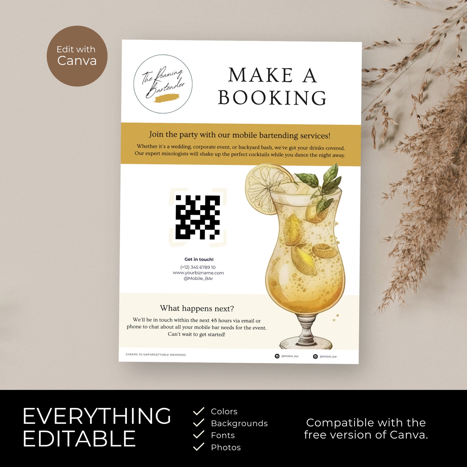Mobile Bar Business Flyer US Letter, Cocktail Bar Posters, Bartending ...
