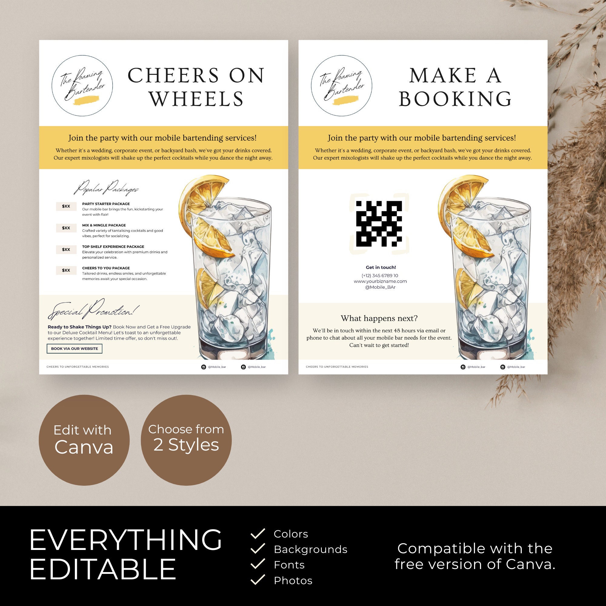 Mobile Bar Business Flyer US Letter, Cocktail Bar Brand Marketing ...