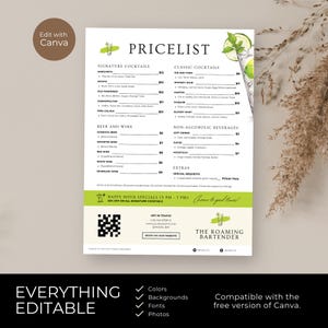 Mobile Bar Price List Template, Customizable Bar Menu, Cocktail Bar ...