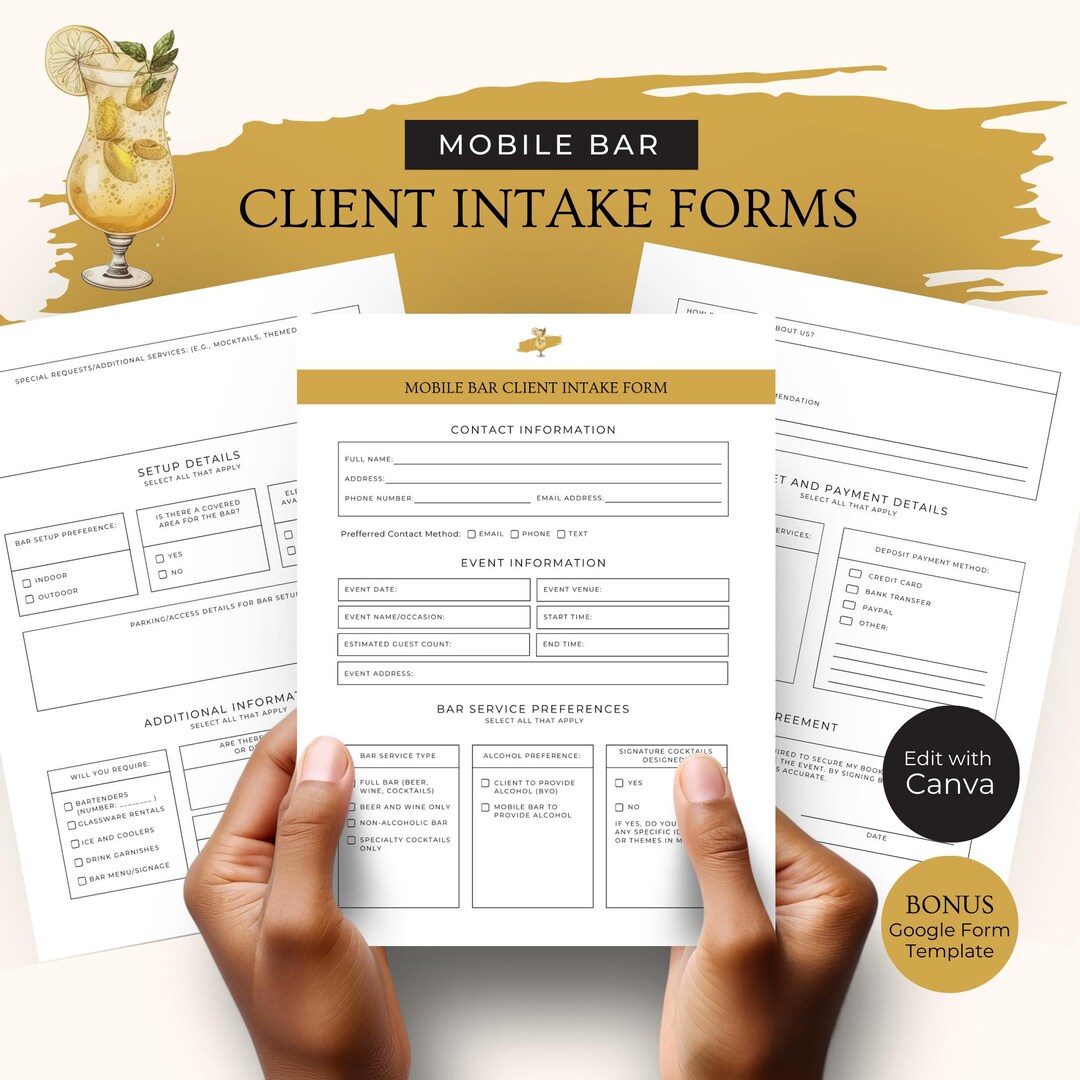 Mobile Bar Business Client Intake Form, Event Information Canva ...