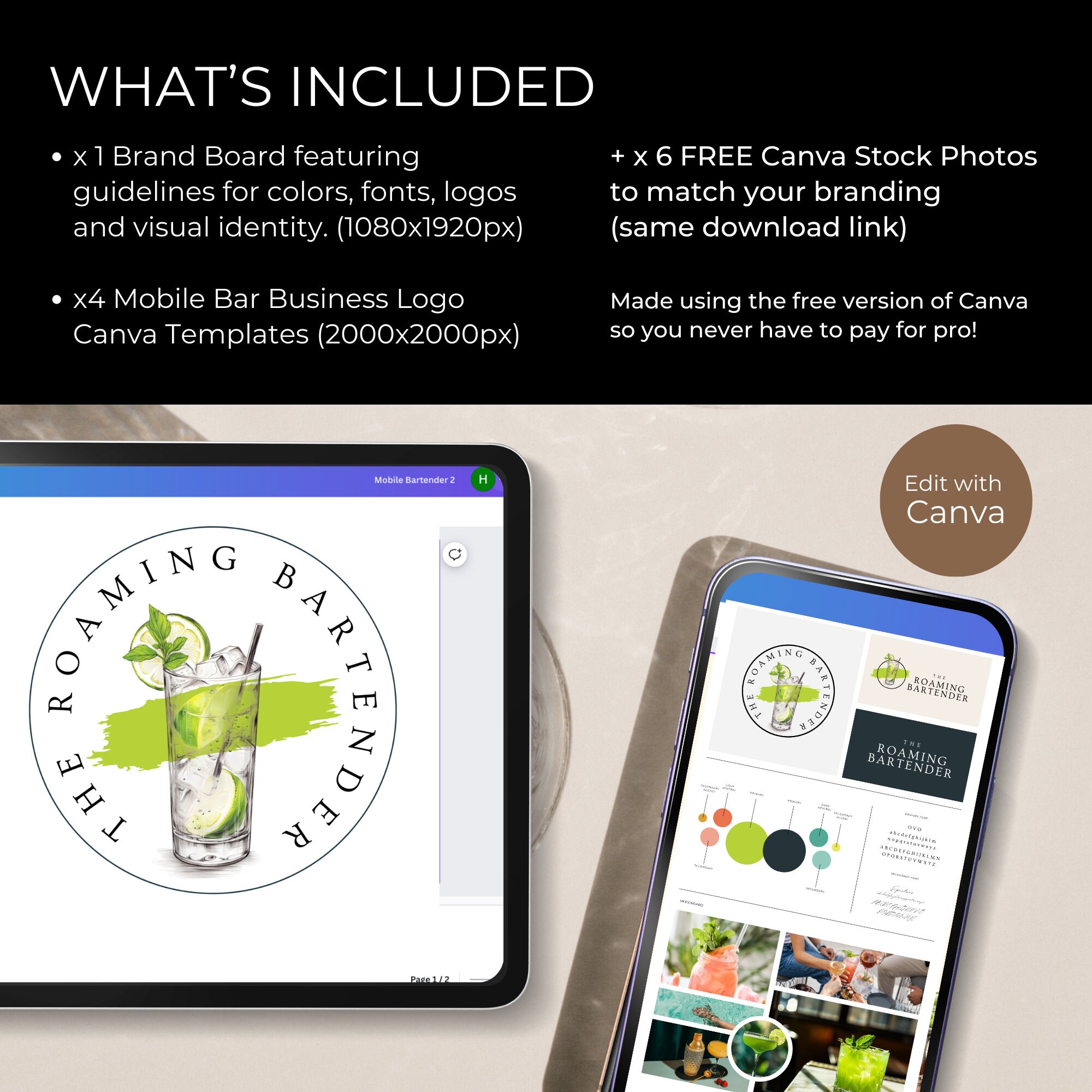 Mobile Bar Business Logo, Bartending Services Brand Board, Branding ...