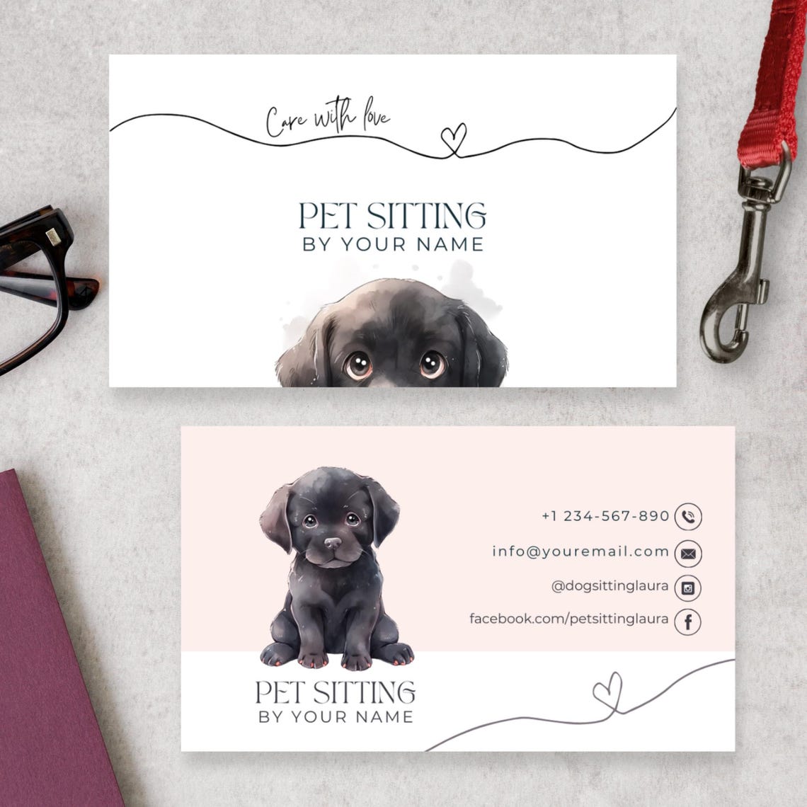 Pet Sitting Business Cards With Heart, Canva Template for Pet Sitter ...