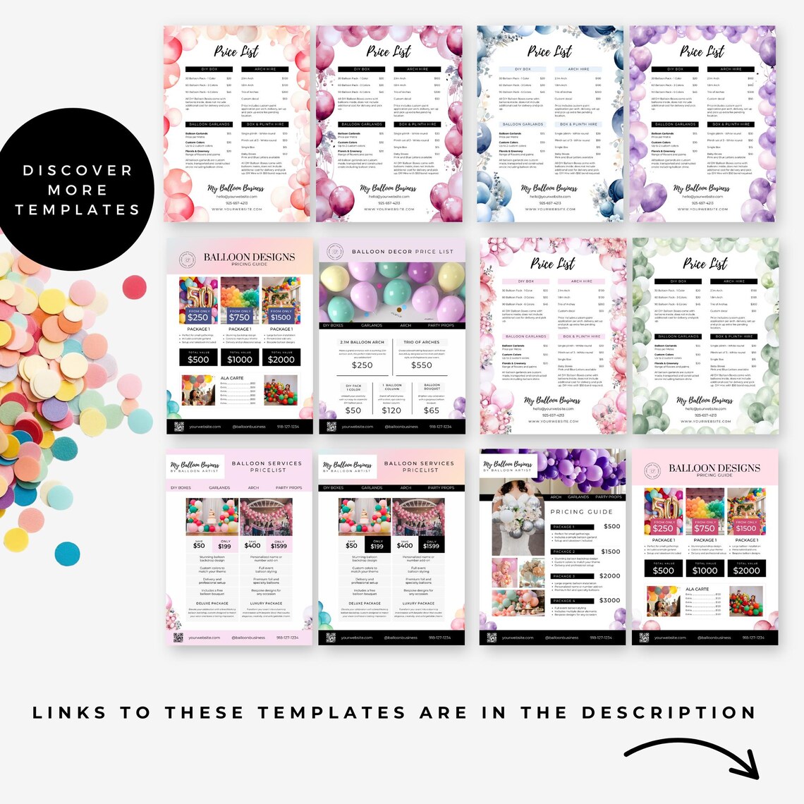 Balloon Garland Price List A4, Balloon Business Pricing List, Editable ...