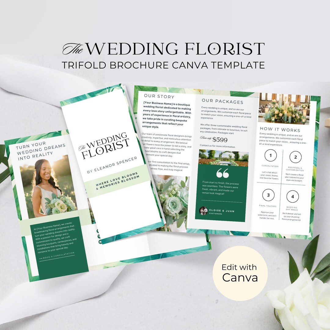 Wedding Florist Leaflet Canva Template, Boutique Flower Shop Trifold ...