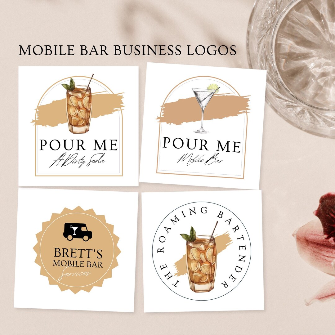 Mobile Bar Business Logos, Soda Bartending Services Brand Board ...