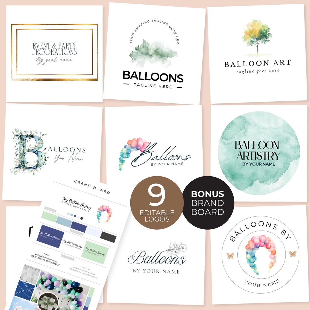 Balloon Artist Business Logo Canva Templates, Decorator Brand Board ...