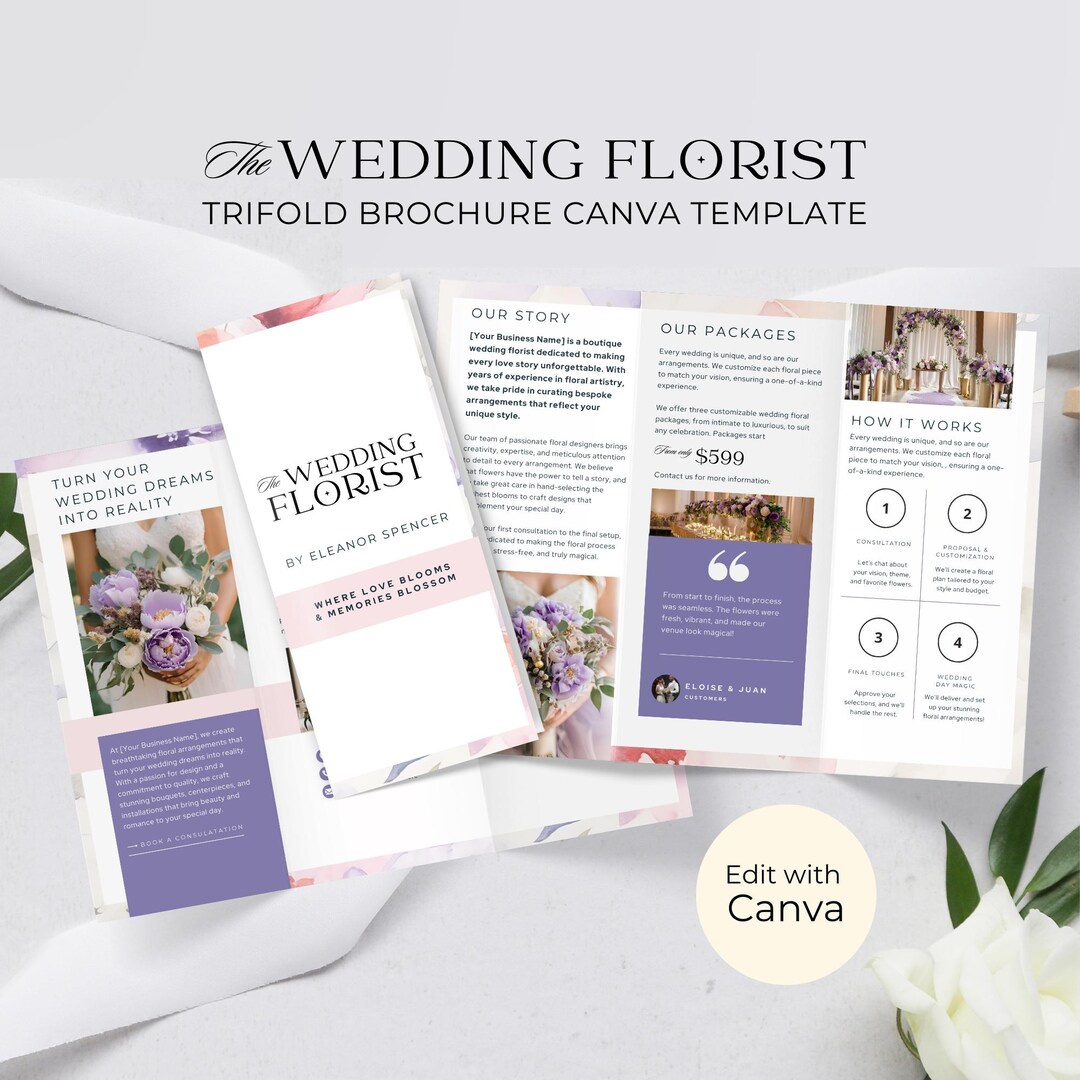 Wedding Florist Leaflet Canva Template, Boutique Flower Shop Trifold ...