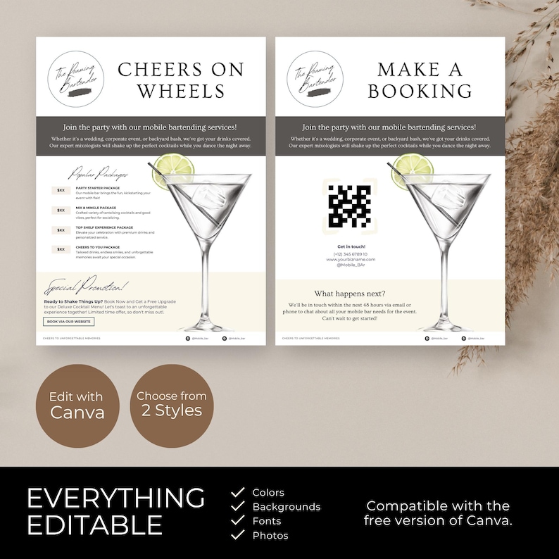 Mobile Bar Business Bundle, Pop-up Cocktail Cart Business Card ...