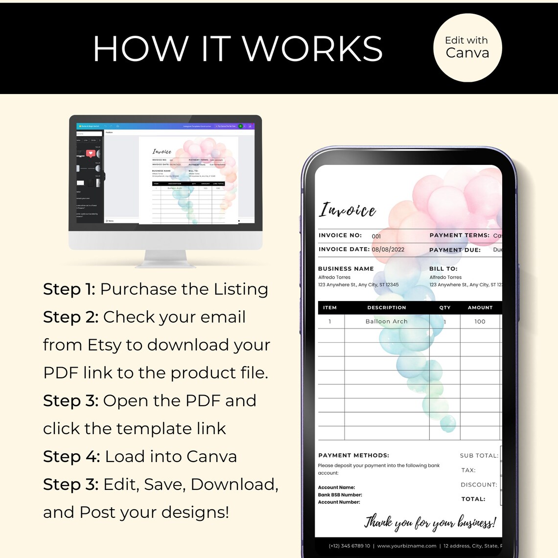 Balloon Artist Invoice Template, Decoration Receipt, Balloon Business ...