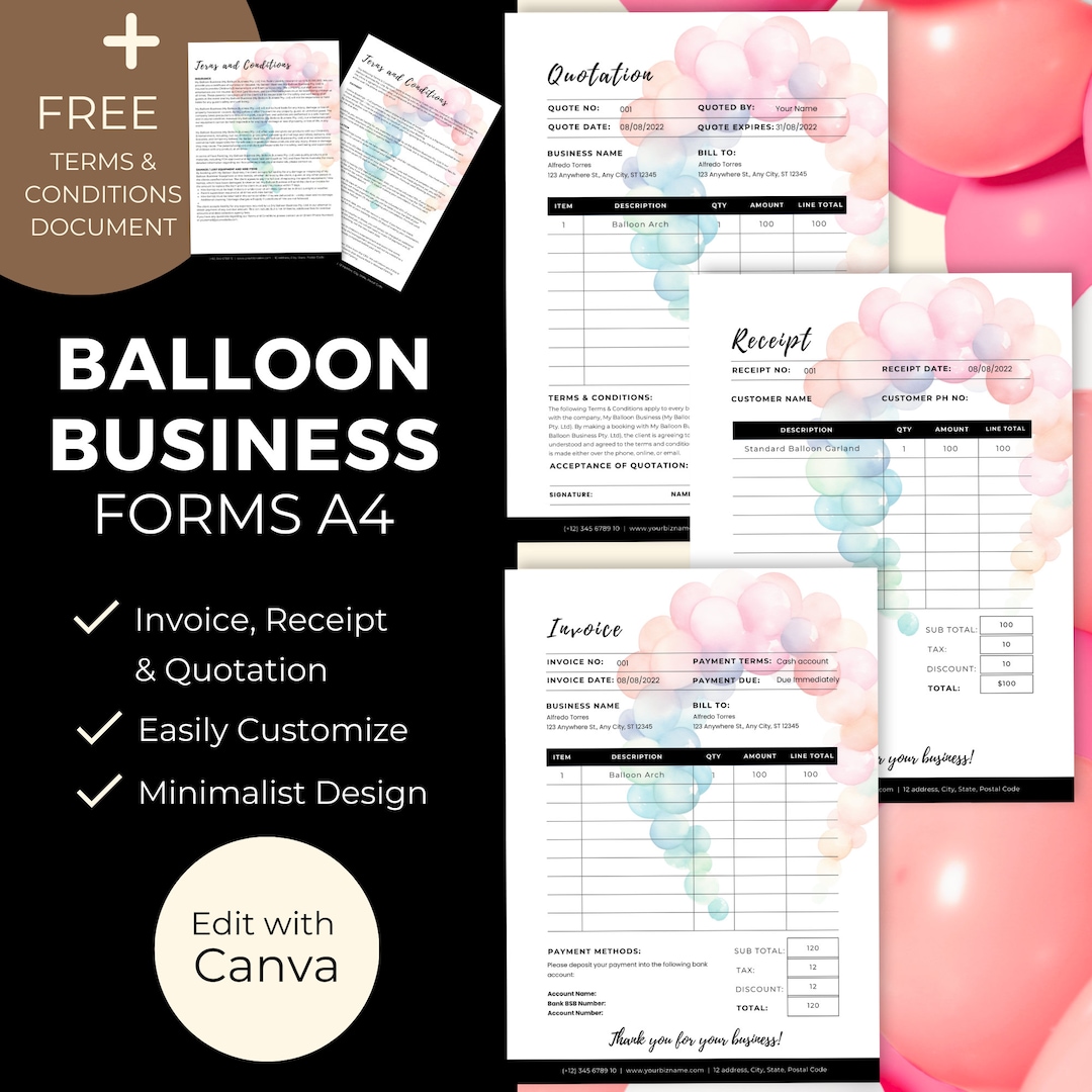 Balloon Artist Invoice Template, Decoration Receipt, Balloon Business ...