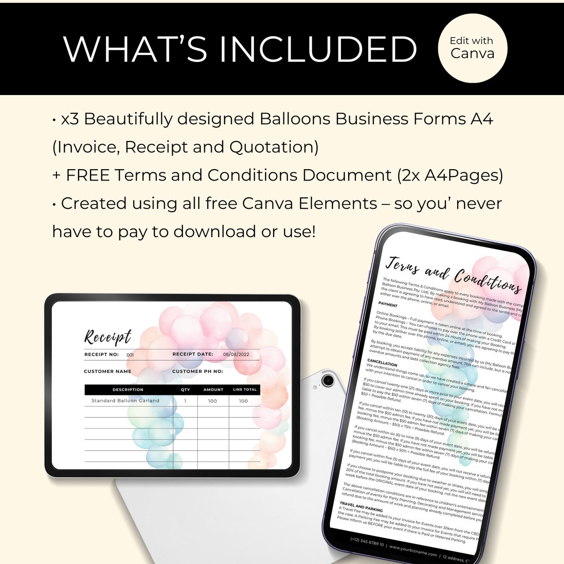 Balloon Artist Invoice Template, Decoration Receipt, Balloon Business ...