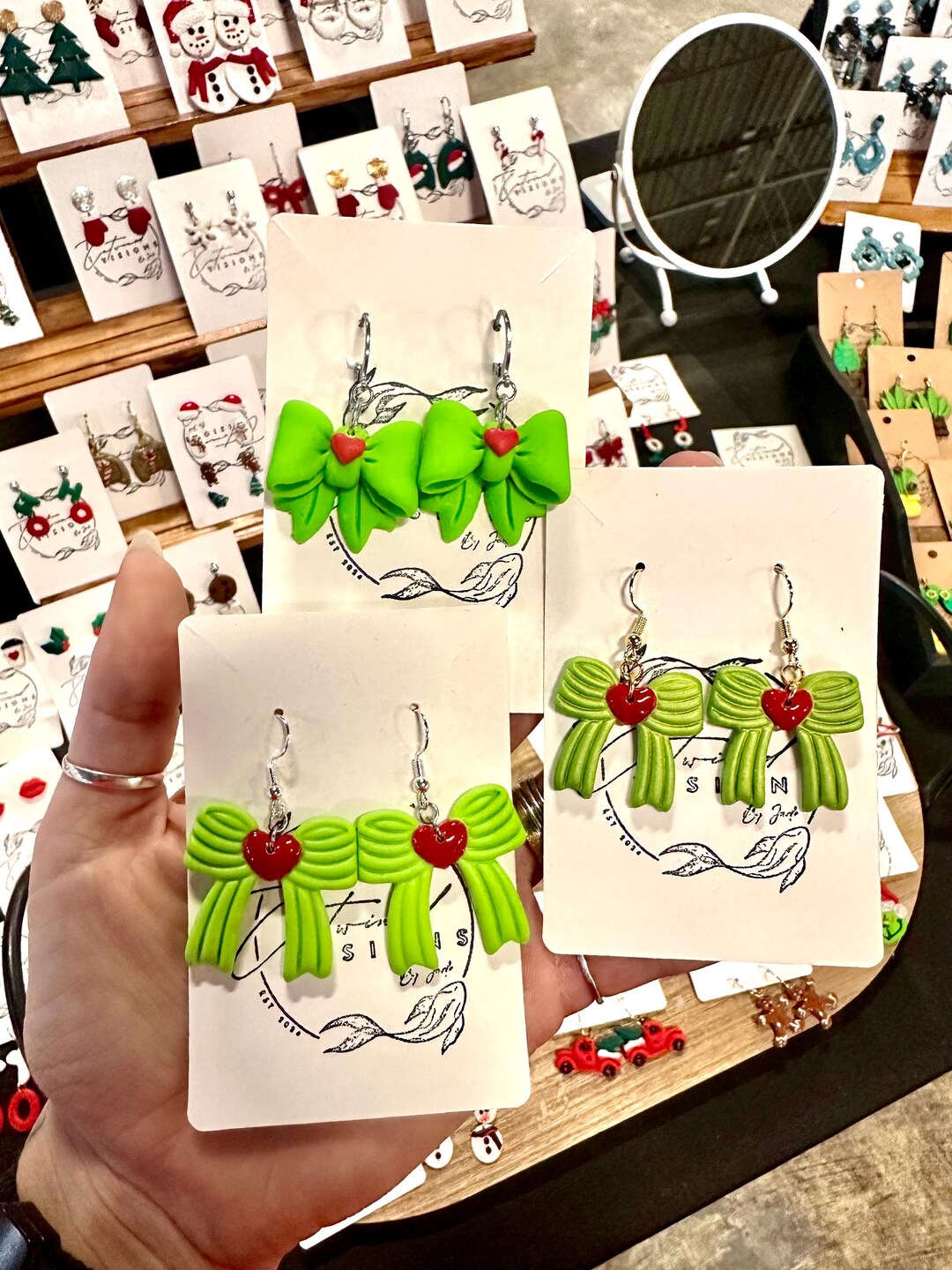 Holiday Grinch Bows Dangle Polymer Clay Earring Set - Etsy