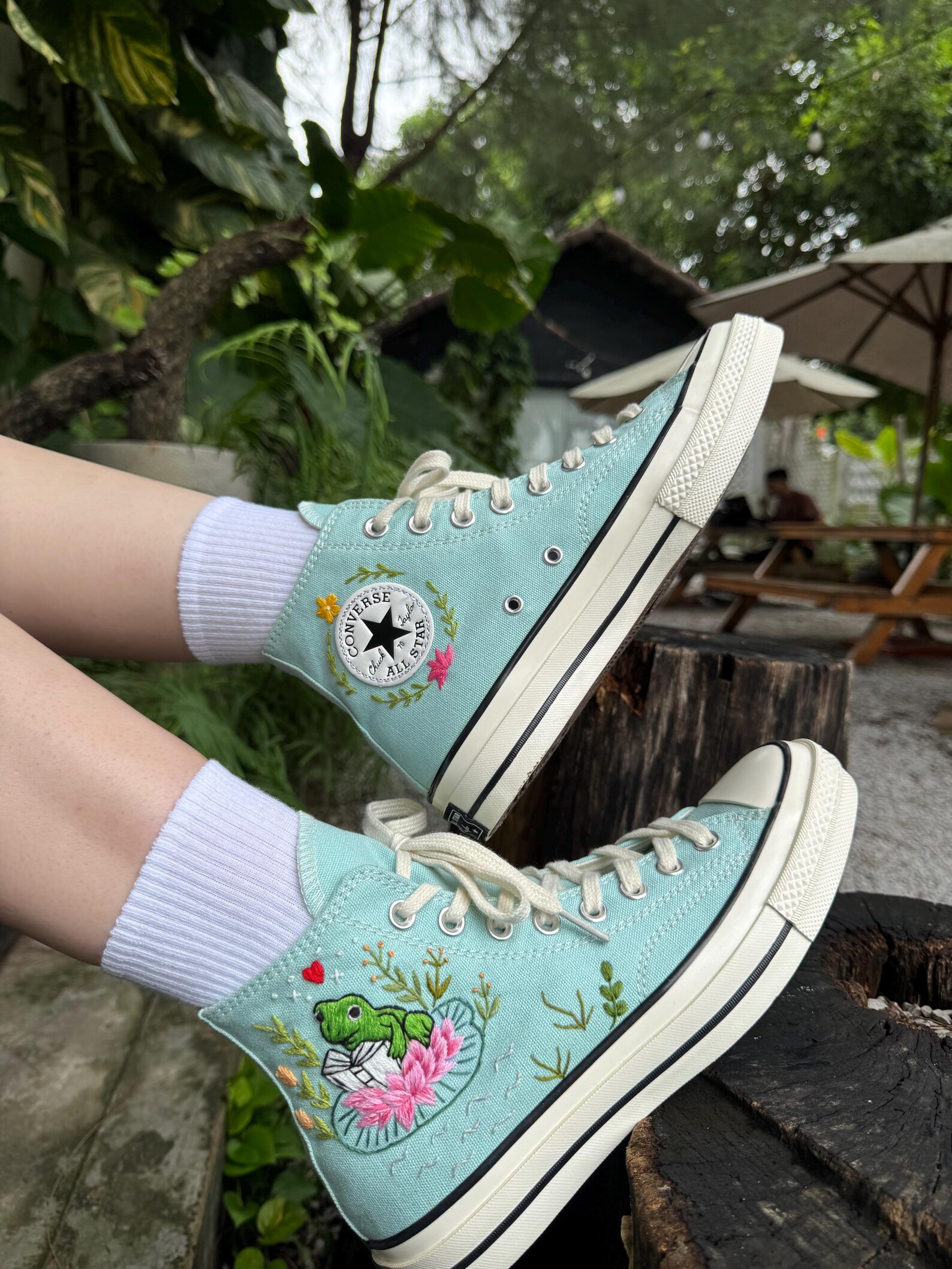 Frog Reading a Book Hand Embroidery Custom Converse/ Custom Embroidered ...