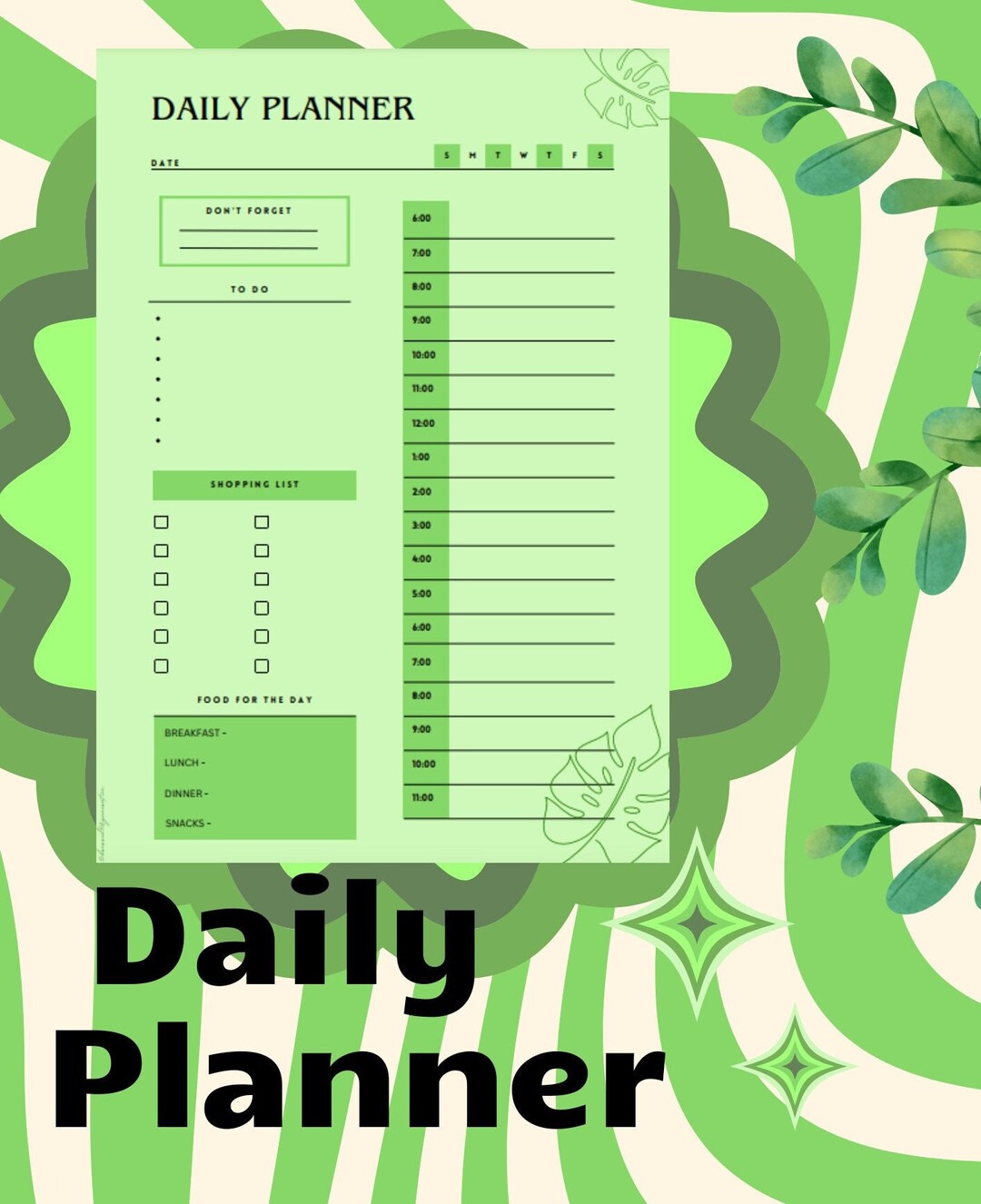 Daily Planner Printable Green - Etsy