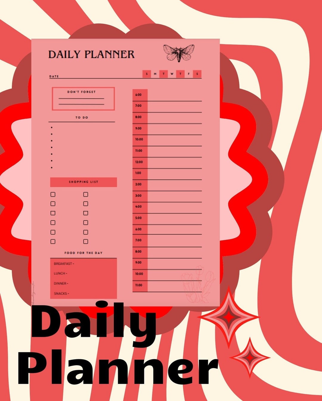 Daily Planner Printable Red - Etsy
