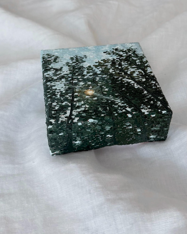 Mini Oil Painting "peep" Original Pointillism Northern Trees Painting ...