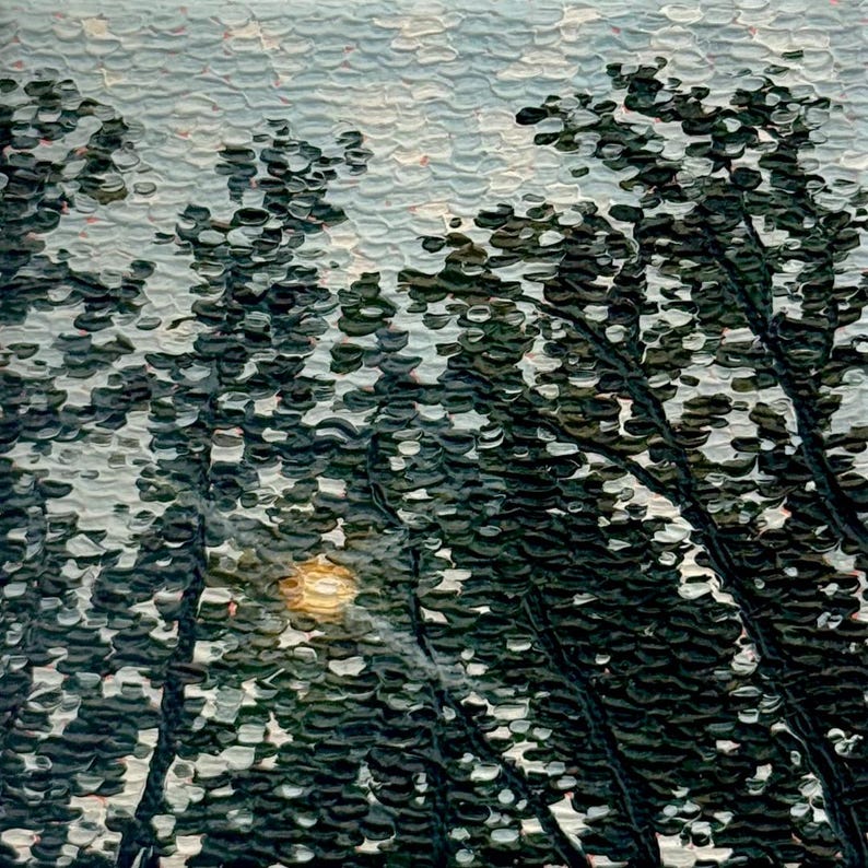 Mini Oil Painting "peep" Original Pointillism Northern Trees Painting ...