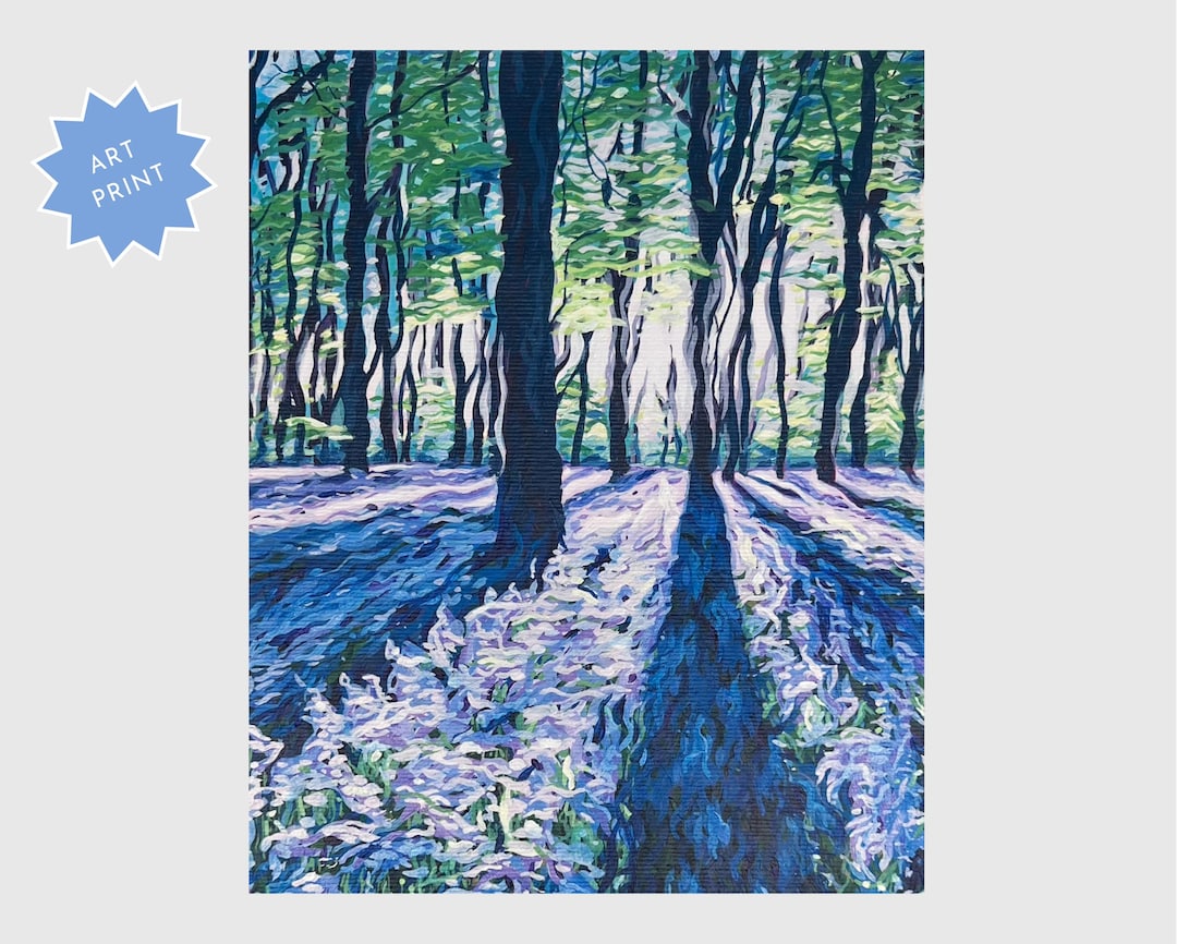 Bluebell Forest Art Print Bluebell Flowers Art Print Acrylic Painting ...