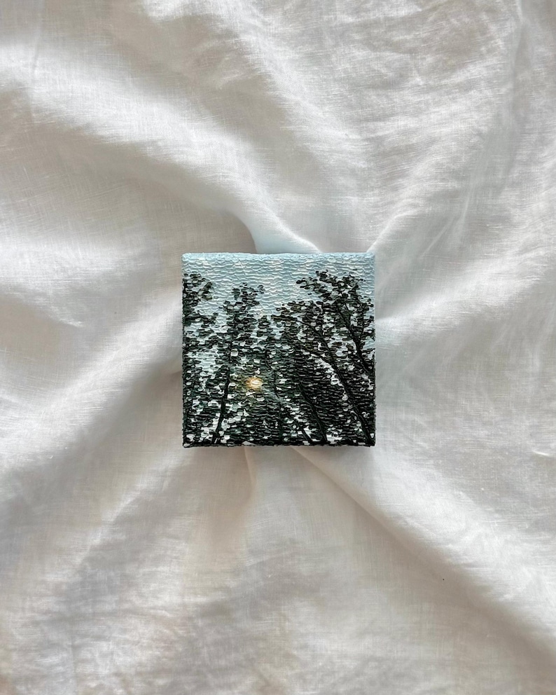 Mini Oil Painting "peep" Original Pointillism Northern Trees Painting ...