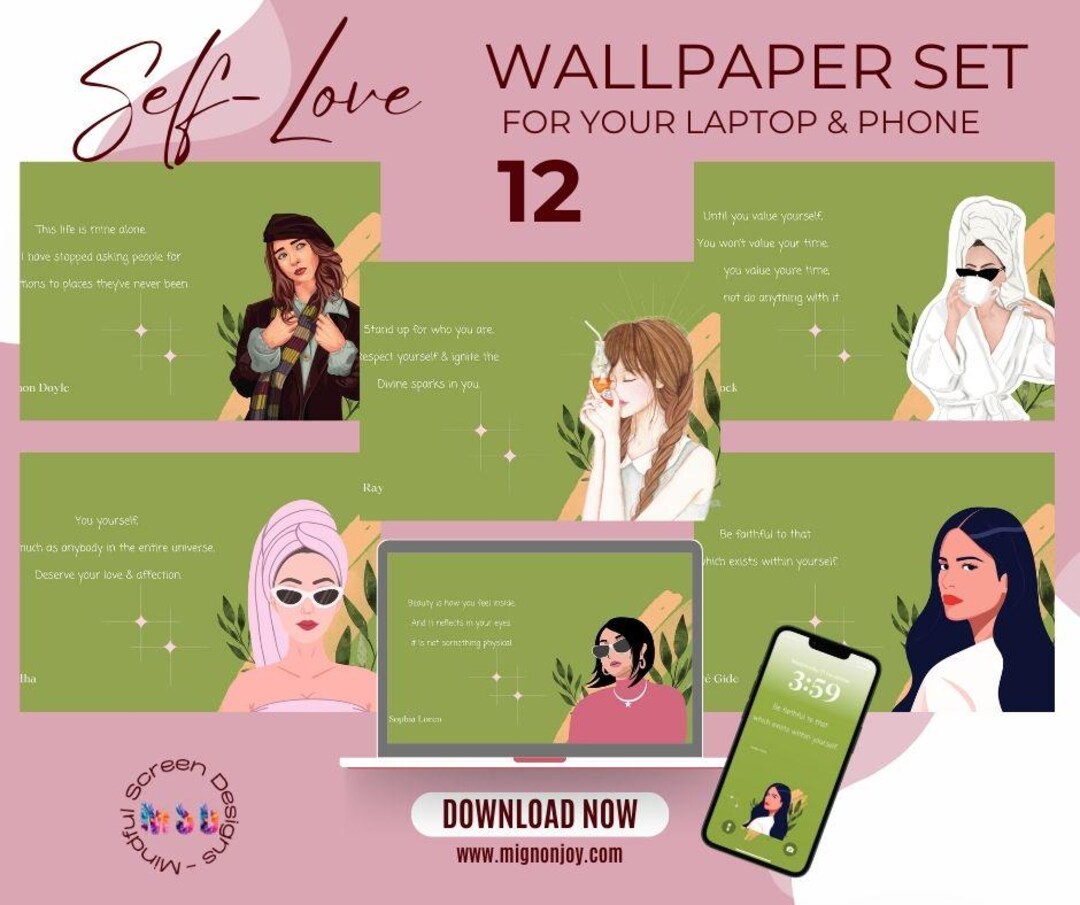 Self-love Wallpapers for Laptop and Phone: GREEN - Set of 12 - Etsy