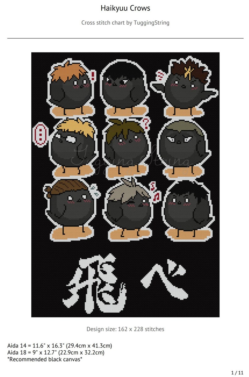 Cross Stitch Pattern Anime Haikyuuu Chibi Crows Fly Volleyball Small ...