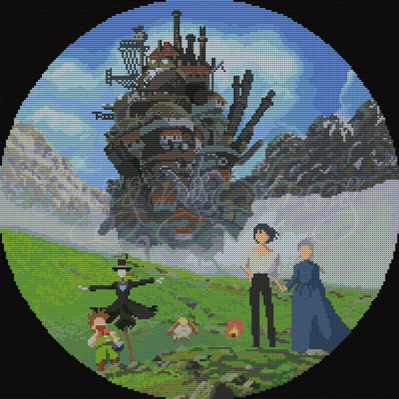 Howl's Moving Castle Cross Stitch Pattern: Ghibli Anime Landscape (PDF ...