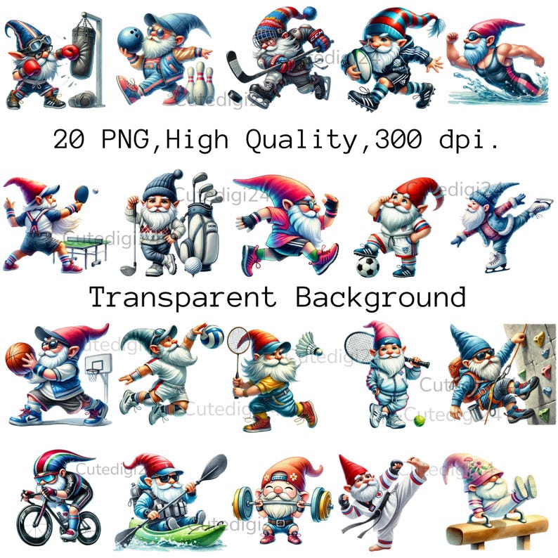 Sport Gnome Clipart, Sport Png, Football, Soccer, Swimming, Boxing ...