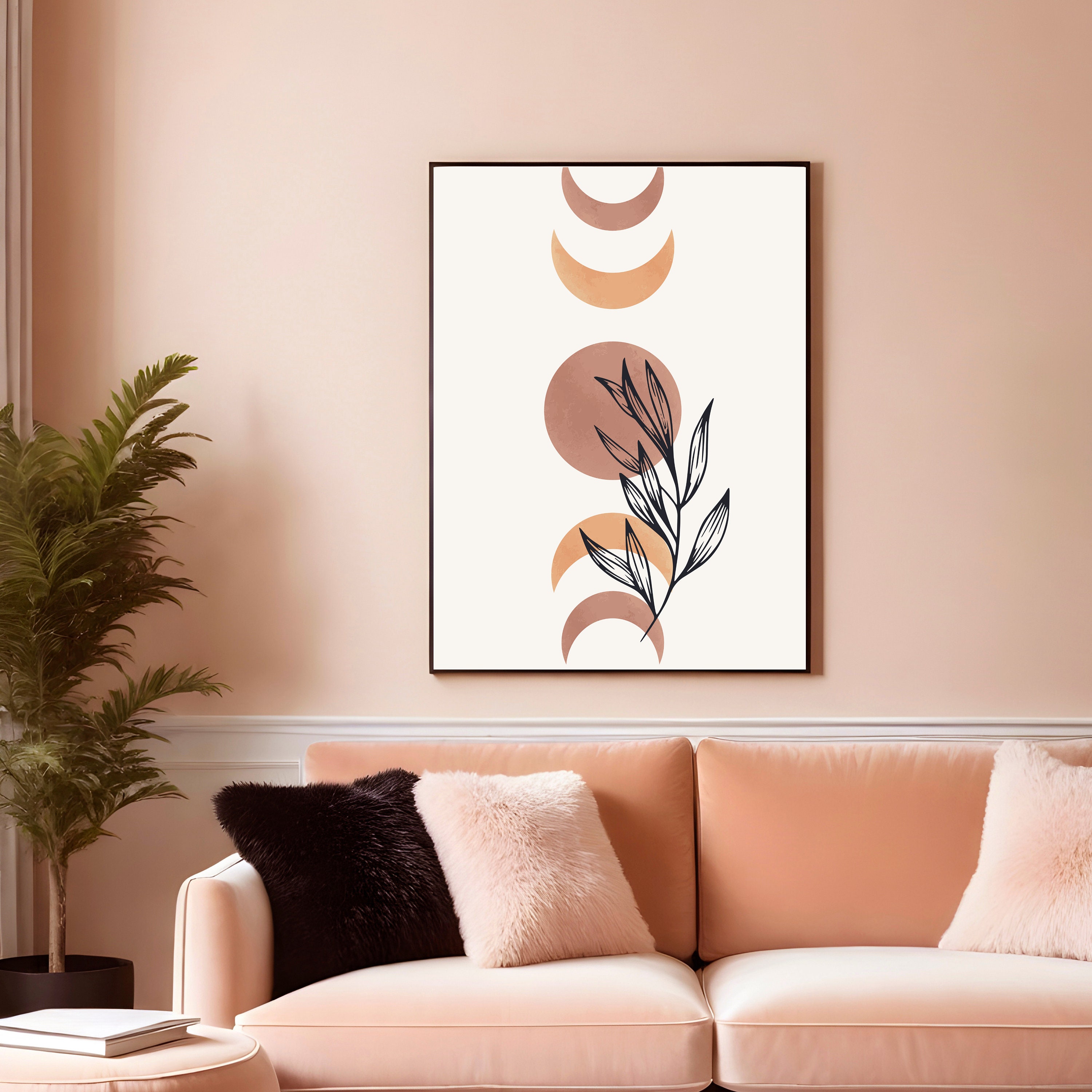 Moon Cycle Wall Art, Flower Wall Art, Bohemian Home Decor, Instant ...