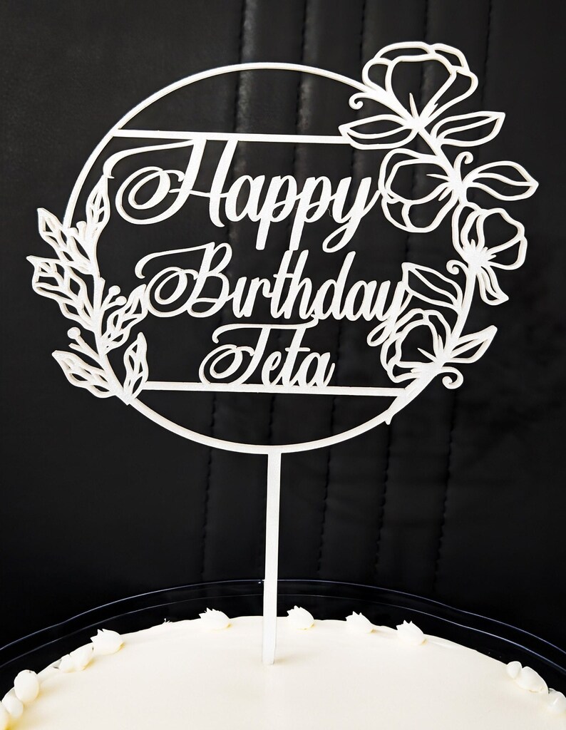 Acrylic Cake Topper, Birthday Cake Topper, Flower Cake Topper ...