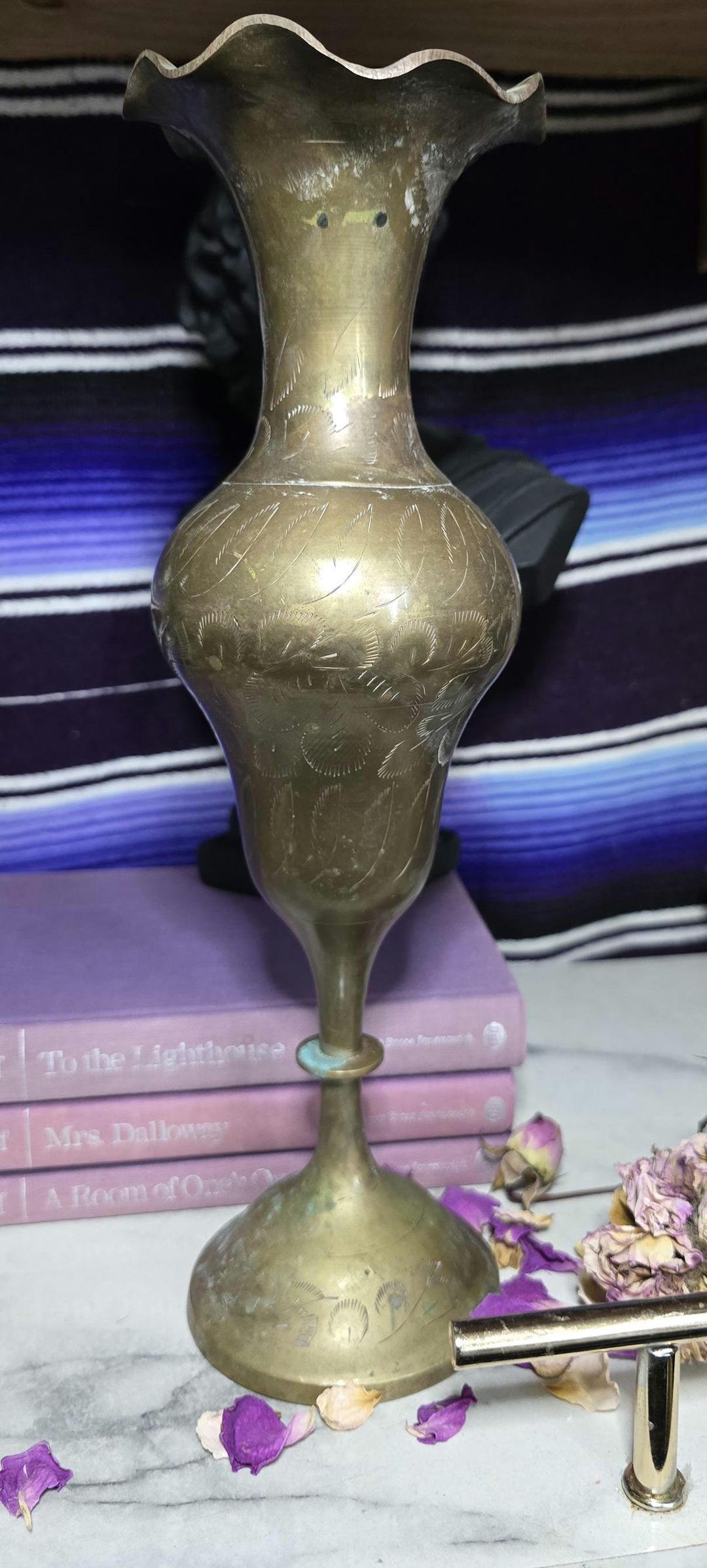 Brass Fluted Top Vase Etched - Etsy