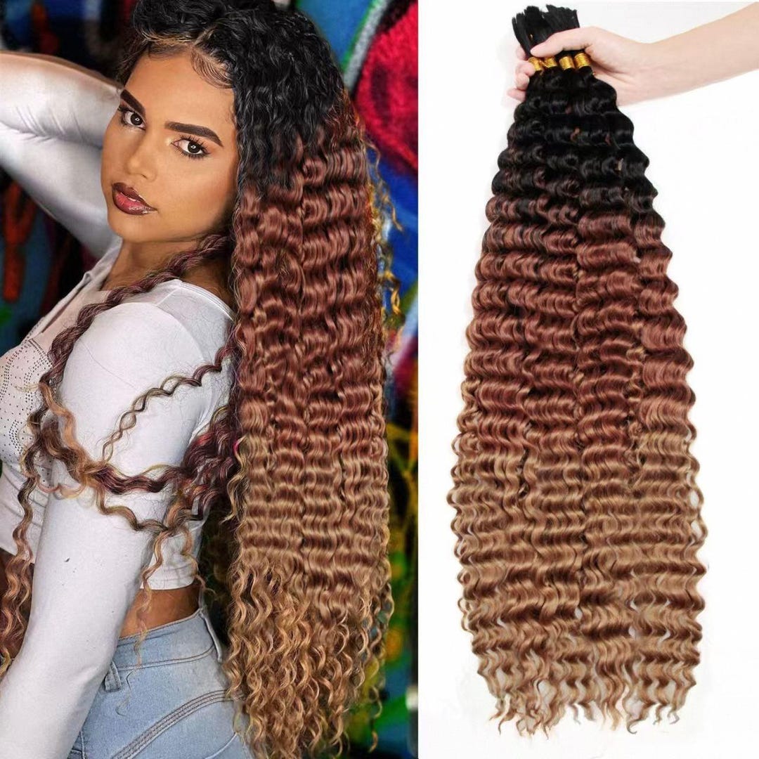 Gradient Braided Braids Hair Extensions Crochet Deep Wave Twist Curly ...