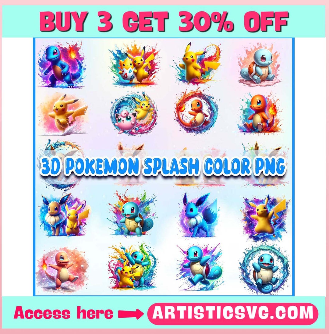 Pokemon Splash PNG Bundle, Colorful Cartoon Png, Splash of Color PNG ...
