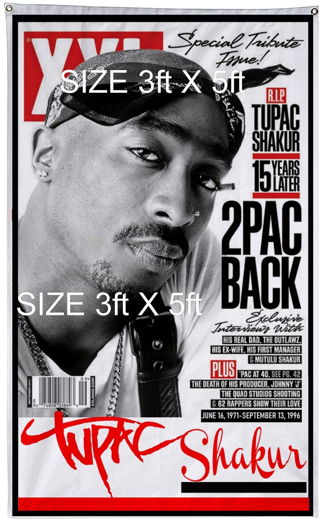 Tup@c Flag West Coast Old School Hip Hop Rap Music 80's 90's 3 FT X 5 ...