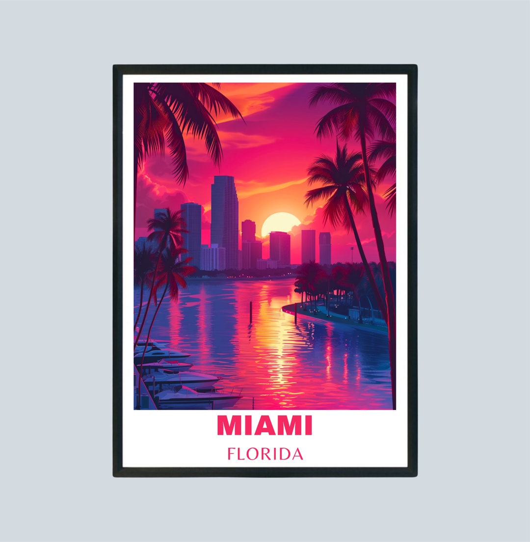 Miami Poster Travel Print, Florida Wall Art, Miami Travel Poster Print ...